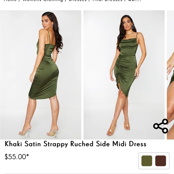 PrettyLittleThing | Dresses | Prettylittlething Ruched Midi Dress Green ...